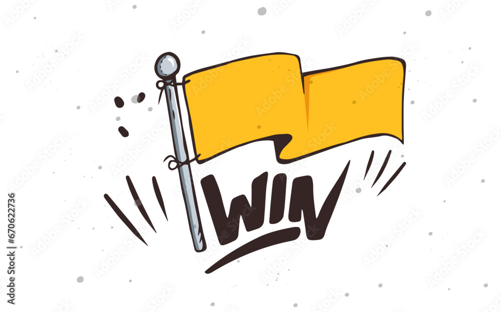 win and flag - victory flag symbol vector design. The yellow flag is ...