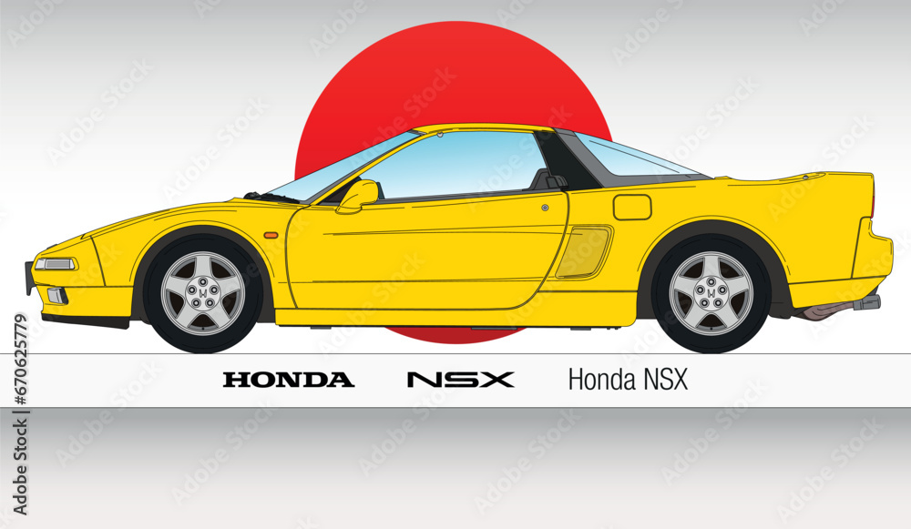 Japan, year 1990, Honda NSX sport car silhouette outlined with the ...