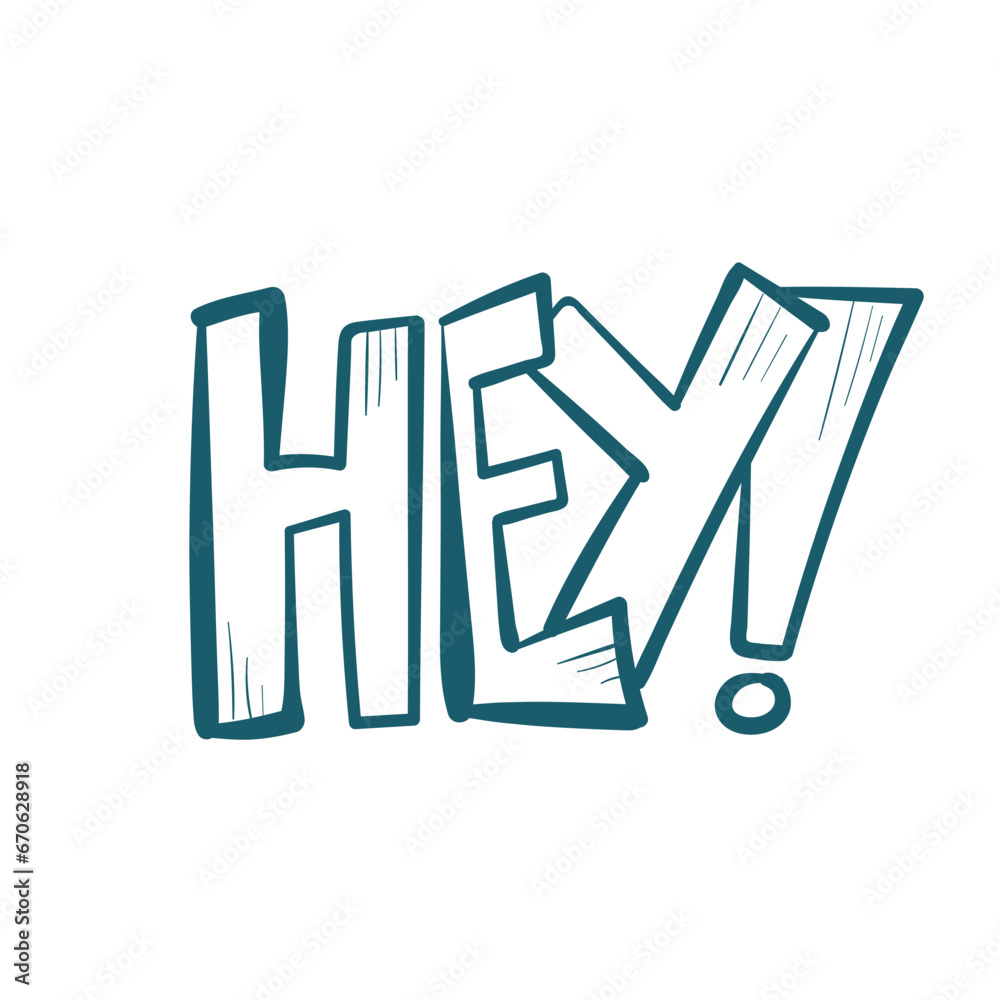 hey comic pop text emotional speech sound vector hand drawn doodle ...