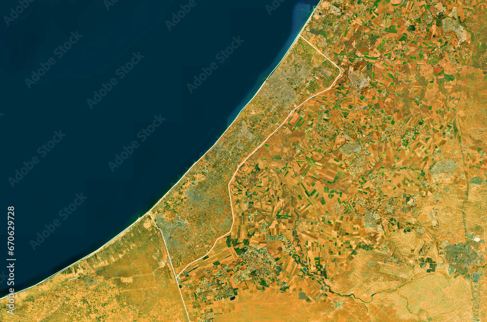 Gaza, Palestine - Map of the Gaza Strip, satellite view, top view ...