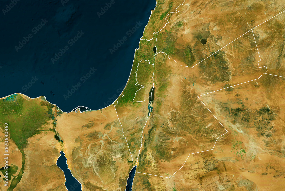 Gaza, Palestine - Map of the Gaza Strip, satellite view, top view ...