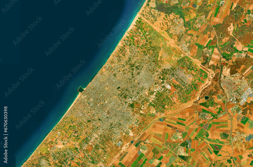 Gaza, Palestine - Map of the Gaza Strip, satellite view, top view ...