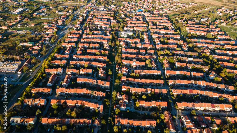 Aerial view of suburban houses in new modern development area ...