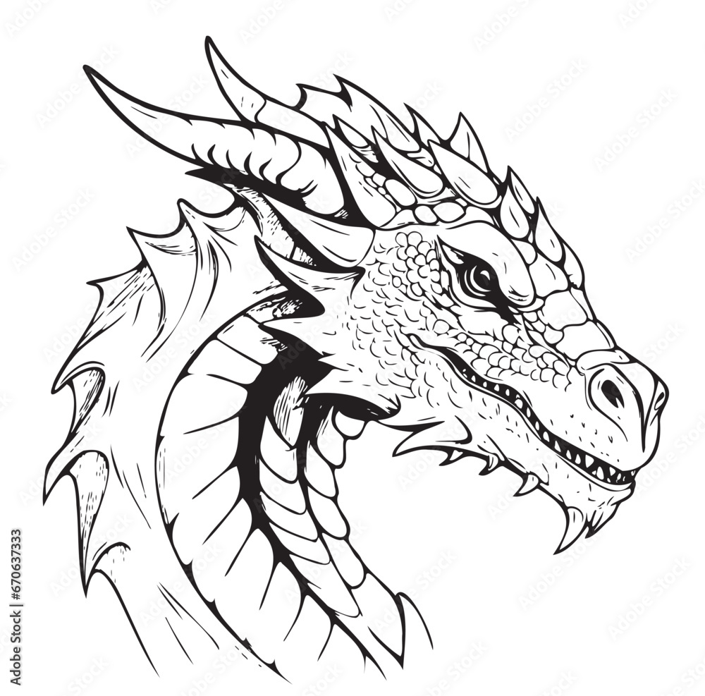 Vetor de Dragon head cartoon hand drawn sketch Vector Wild animals do ...