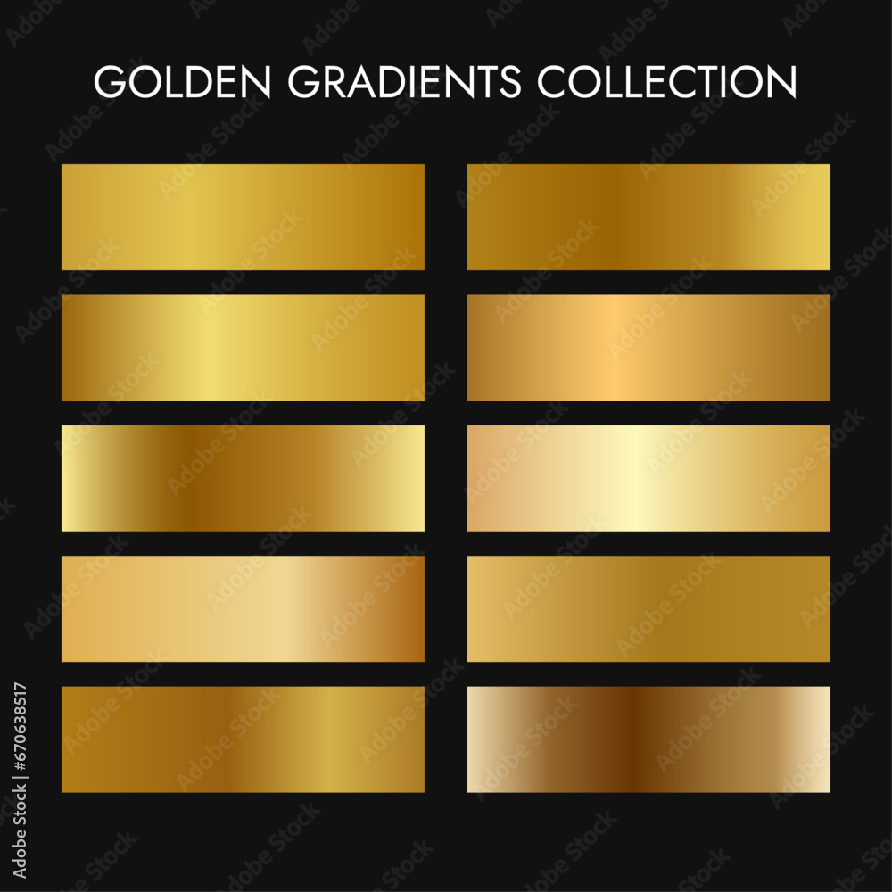 Set of golden gradients. Gold foil texture background set. Vector ...