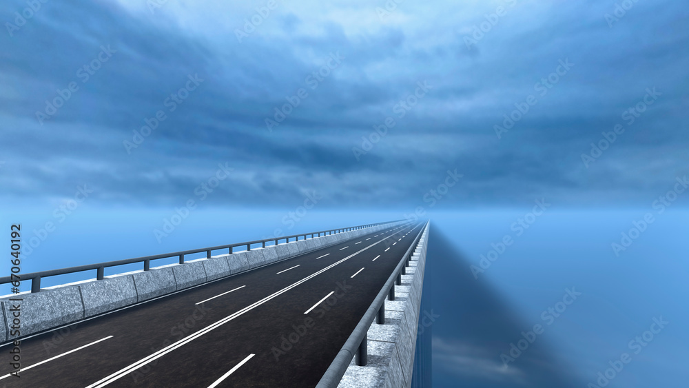 Perspective view of a highway on a concrete structure that fades into ...