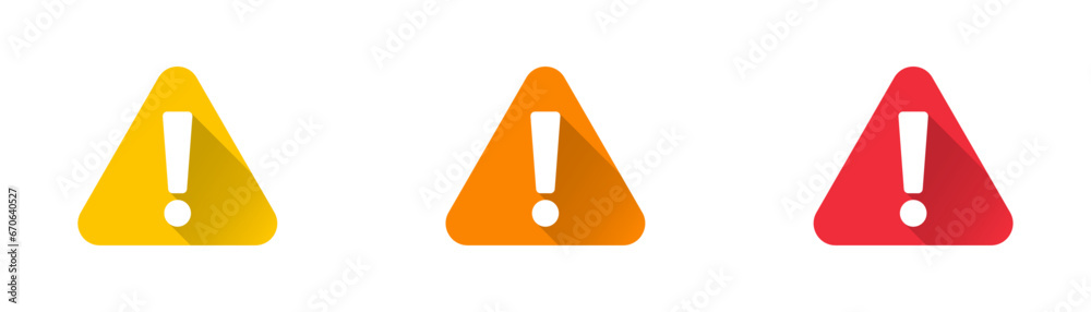 Warning sign icon. Colorful attention sign line icons set with shadow ...