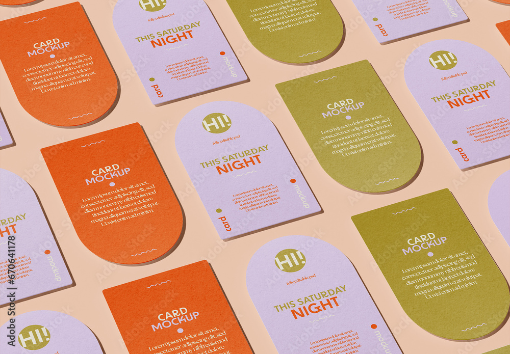 Mosaic Rounded Edge Business Cards Mockup Stock Template | Adobe Stock