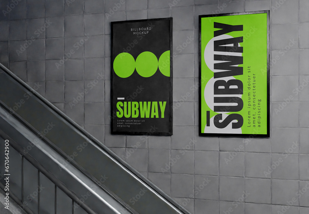 Two Subway Billboards Mockup Stock Template | Adobe Stock