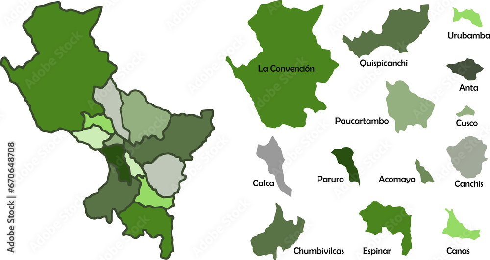 detailed map of the imperial city of Cusco green Stock Illustration ...