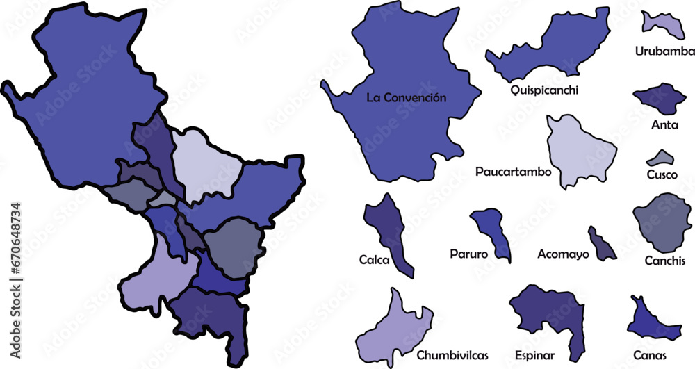 Detailed vector map of the imperial city of Cusco blue color Stock ...