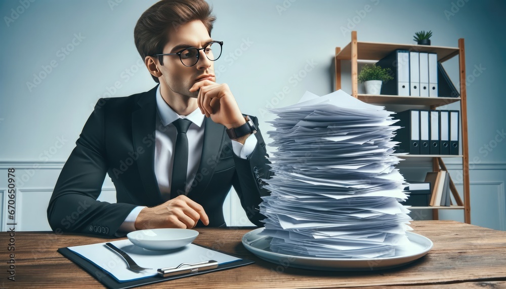 Businessperson with a lot on their plate, Concept for Workload and ...