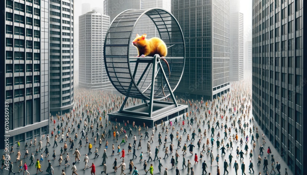 Rat on a giant wheel overlooking a crowd of people, symbolizing the rat ...