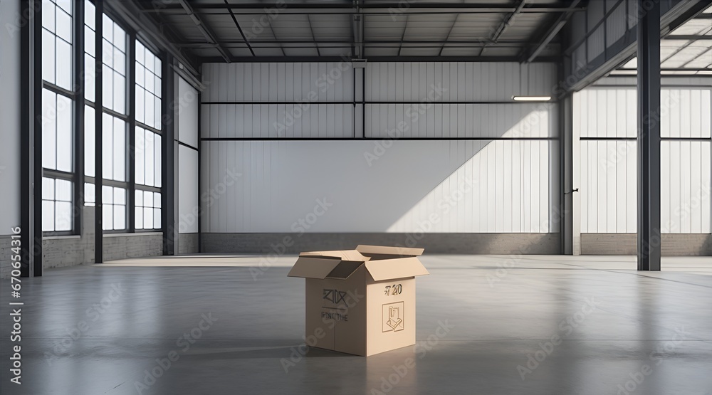 One single cardboard box package in a warehouse fulfillment center, a ...