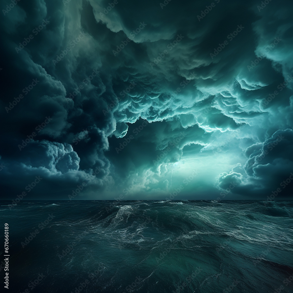 Black dark greenish blue dramatic night sky. Gloomy ominous storm rain ...