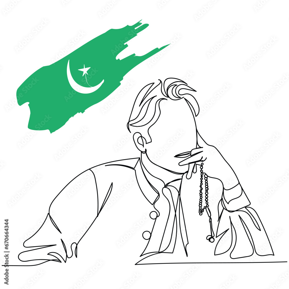 Continuous line art of an asian man. Pakistani culture. Vector of adult ...