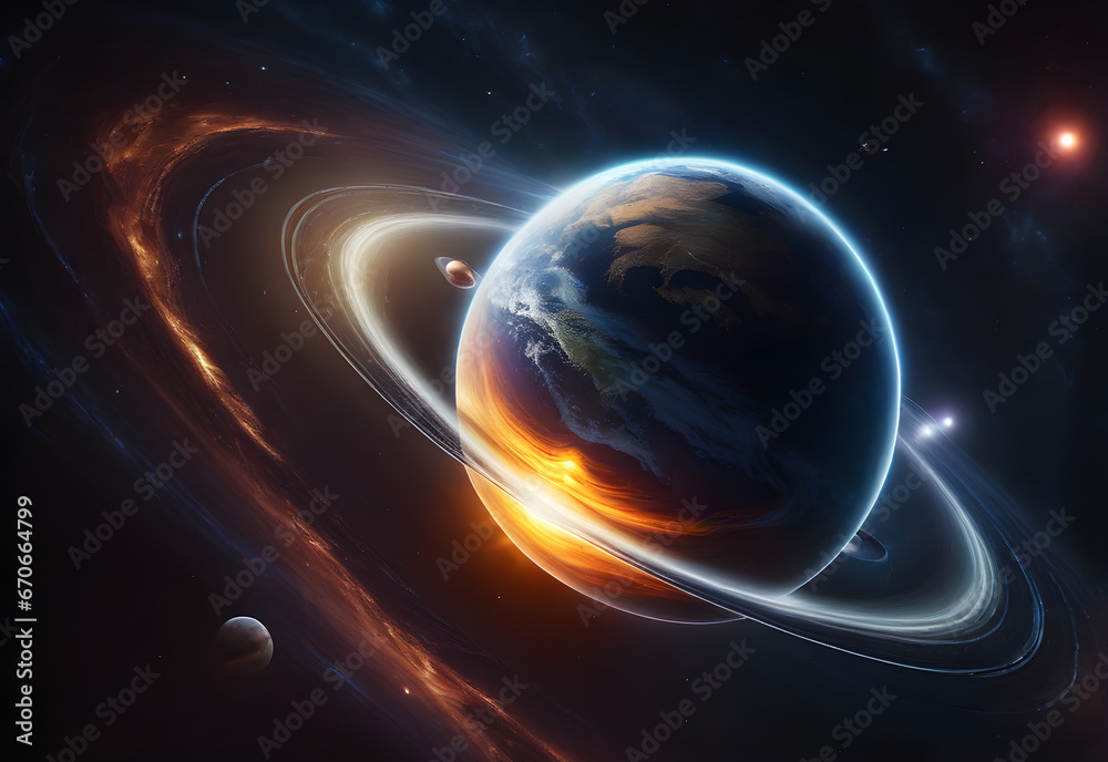 Space planet earth with energy waves around and light peeking out ...