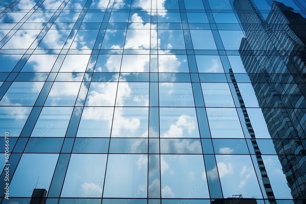 Reflective skyscrapers business office buildings. Low angle photography ...