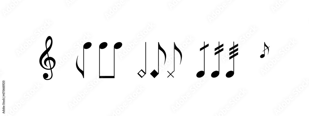 Music notes icon set, Standard music notes symbol set, vector ...