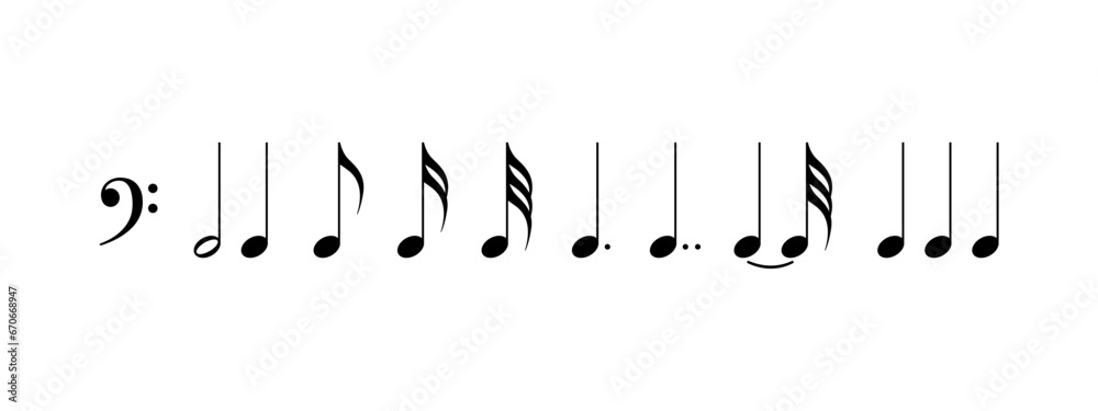 Music notes icon set, Standard music notes symbol set, vector ...