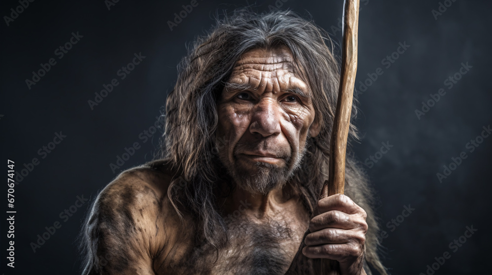 Neanderthal wielding lance, investigated by Human Sapiens in the ...