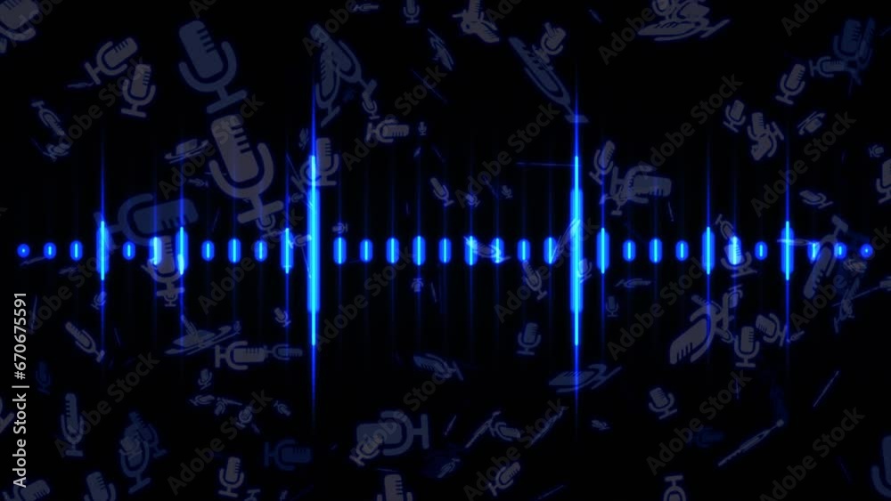 Acoustic background, blue glowing equalizer decorated by retro ...