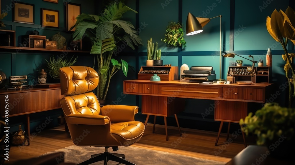 Inspiring office interior design Mid-century style Private office ...