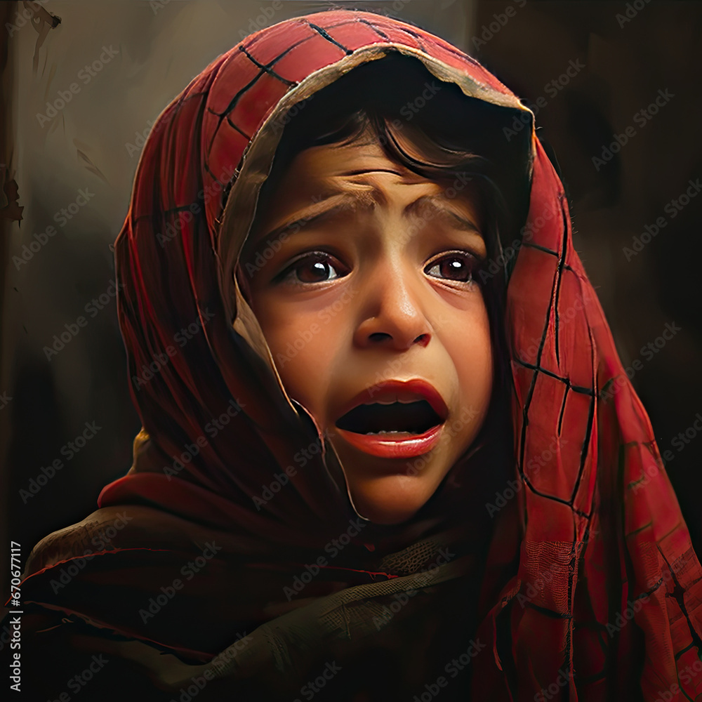 Palestine kid crying in gaza ilustração do Stock | Adobe Stock