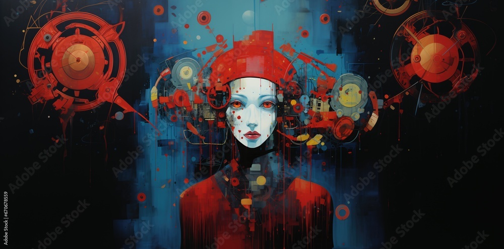 Cyber android portrait art - Futuristic fusion of artificial ...