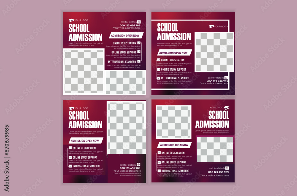social flyer design school admission social media post template with a ...