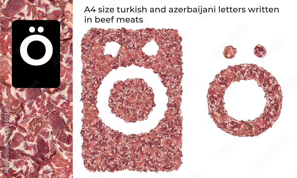 A4 size turkish and azerbaijani letters written in beef meats Stock ...