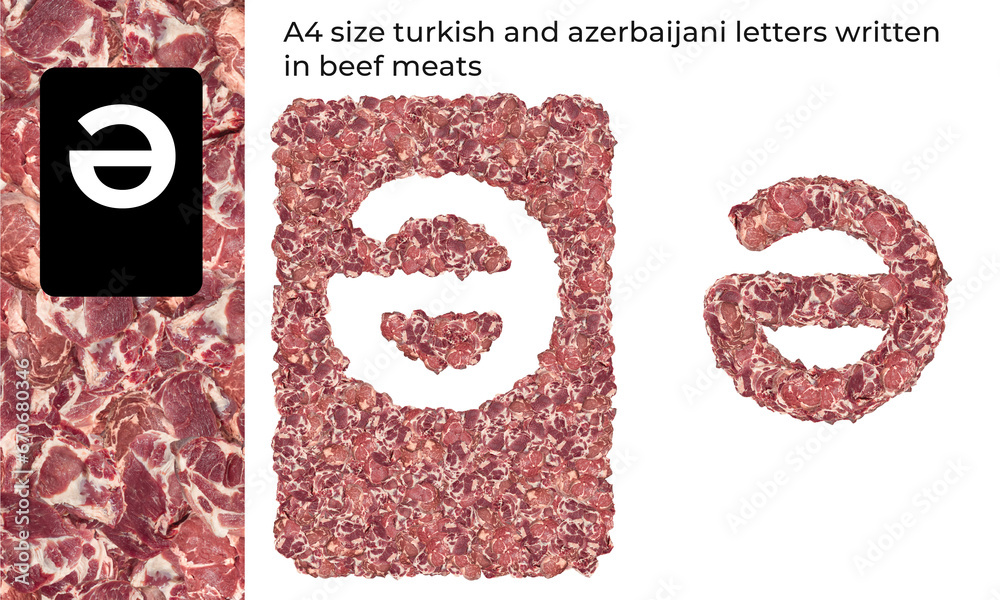 A4 size turkish and azerbaijani letters written in beef meats Stock ...