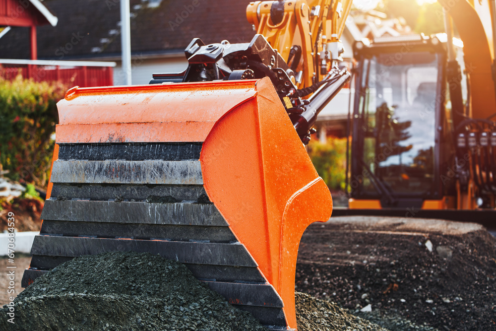 Modern Construction Machinery in Action. Construction of a road. Earth ...