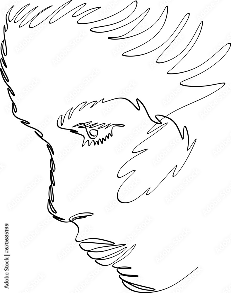 Continuous line drawing of Portrait of a Beautiful Woman's face. The ...