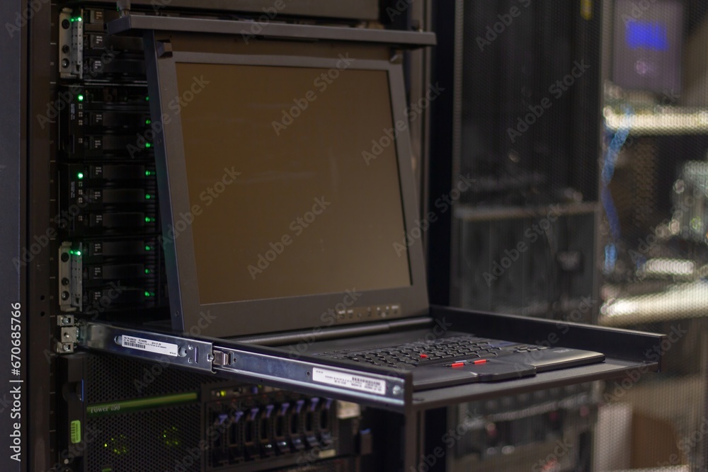 Data Center Server station with an open KVM Stock Photo | Adobe Stock