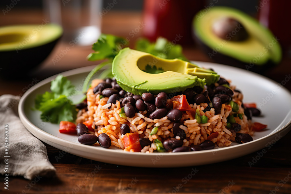 Costa Rican Rice and Beans (Gallo Pinto) . White kitchen. Bright and ...