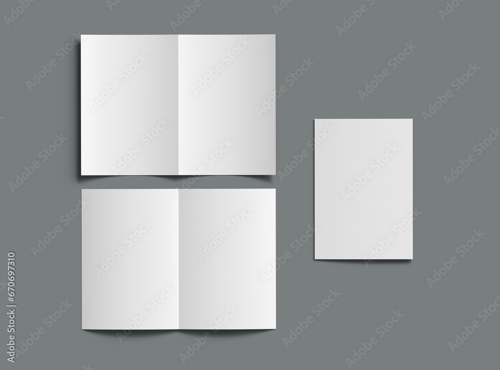 Blank A4 Half Sheet Fold brochure 3d render to present your design ...