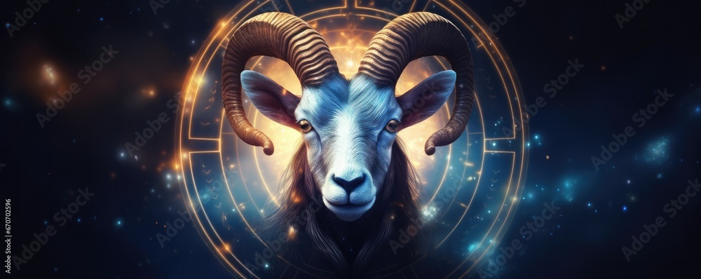 Zodiac sign of capricorn head with light in star wheel , horoscope ...