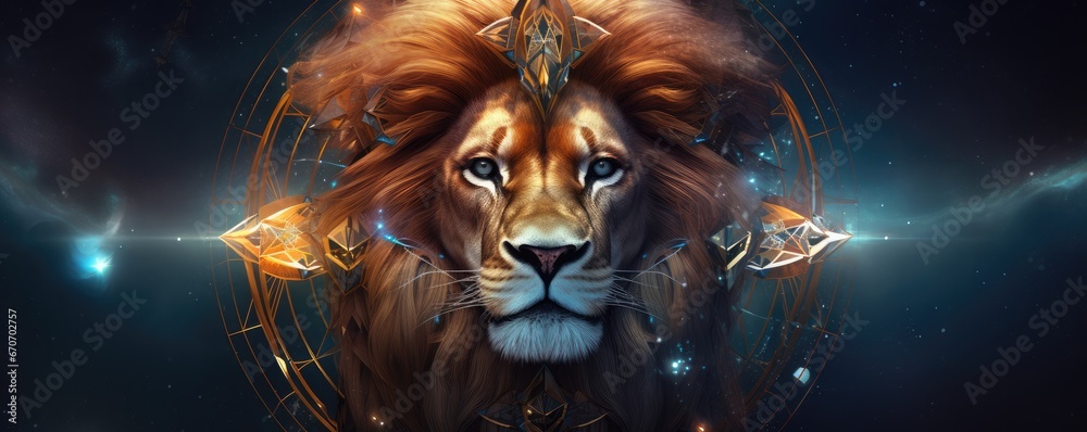 Zodiac sign of leo lion head fantasy lights dark, panorama horoscope ...