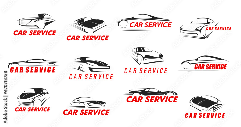 Car service icons, vehicle repair center and mechanic maintenance ...