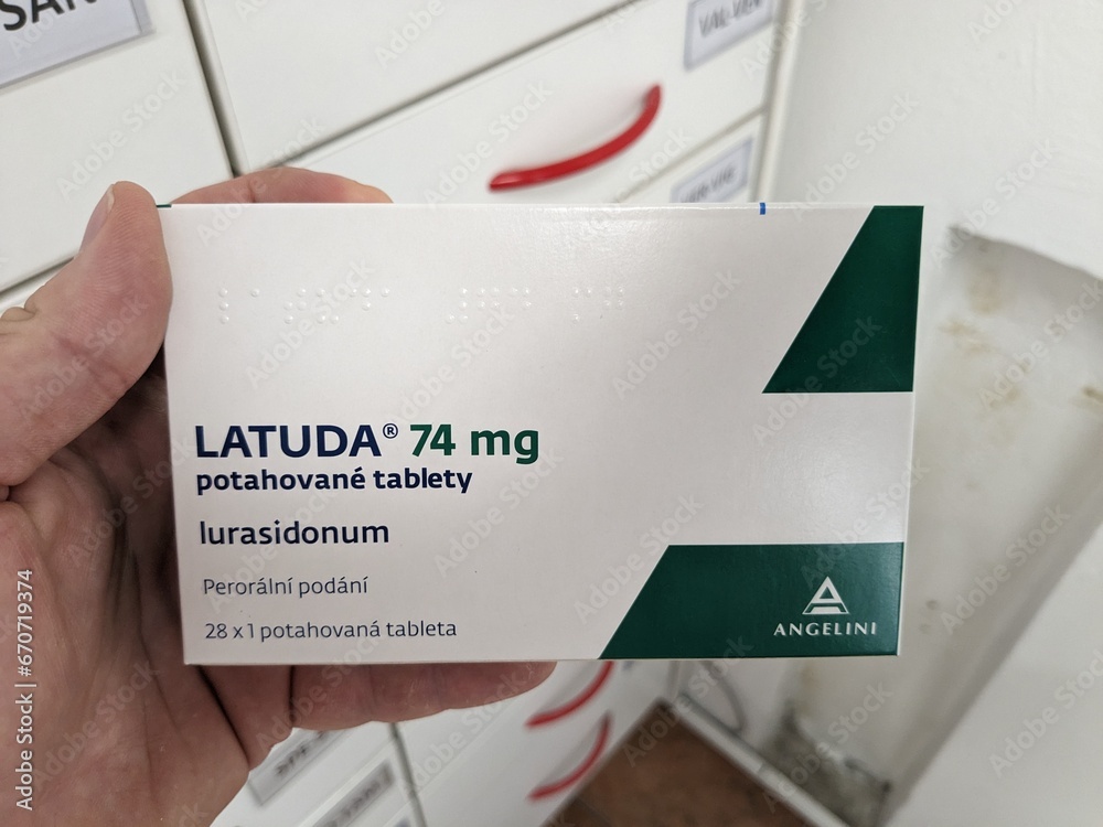 Prague,Czech republic- October 12 2023:atypical antipsychotic medication: Latuda-with active ...