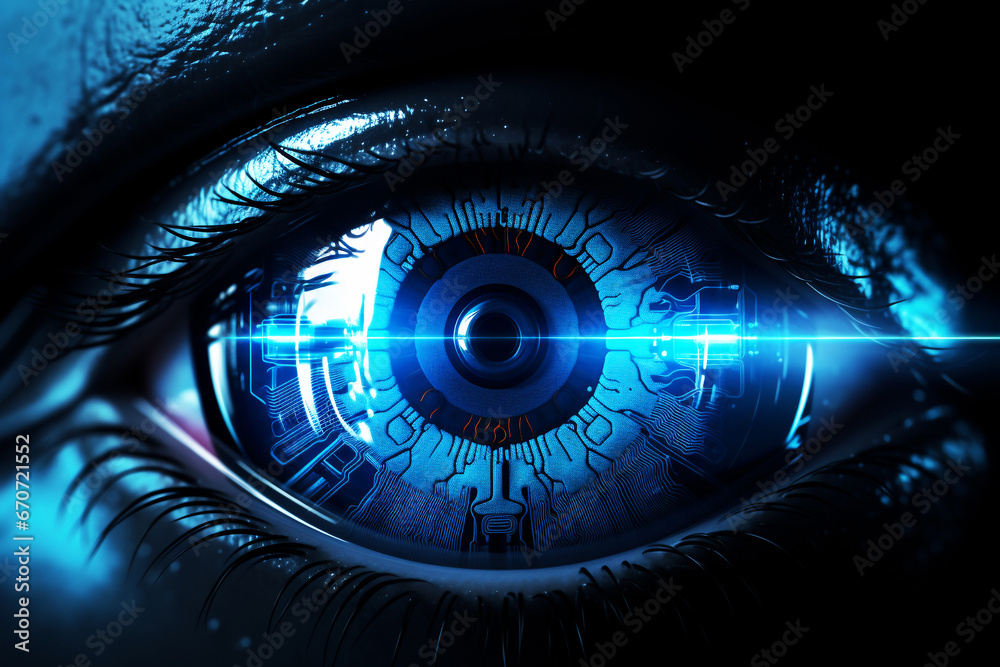 Abstract background of technology. Concept of futuristic eye, eye scan ...