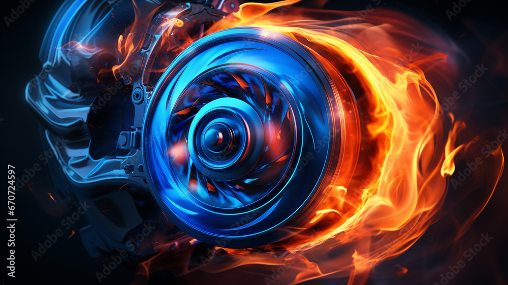 modern car engine with smoke and fire, futuristic engine Stock ...