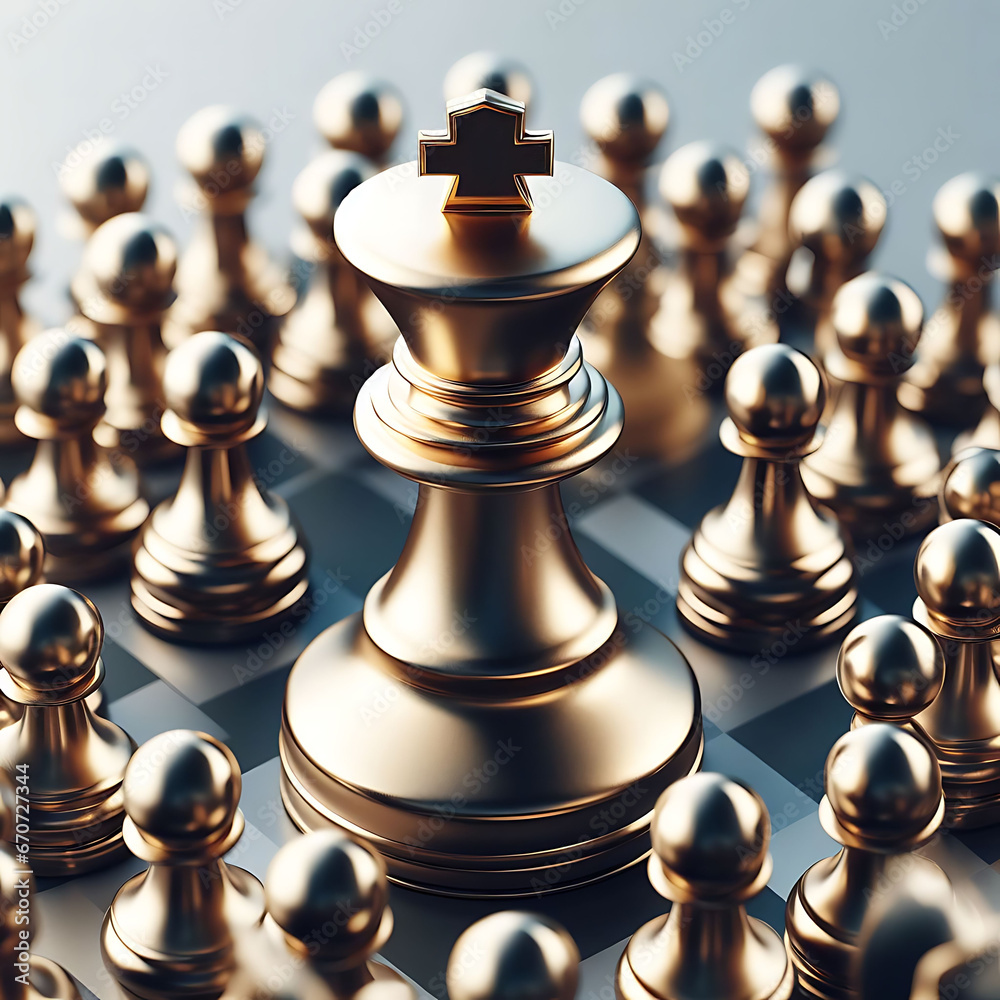 The notion of a team leader. Chess pieces in gold and silver. Teamwork ...