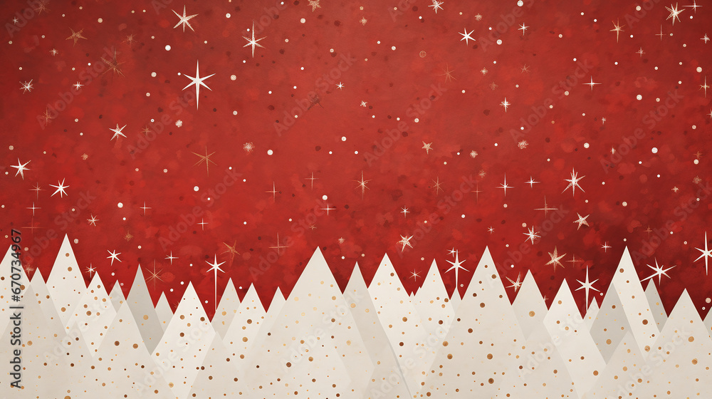 red wallpaper of a Christmas background of paper texture with trees and ...