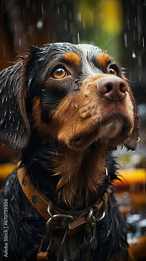 Sad dog in the rain. Sad emotion illustration. Generative AI Stock ...