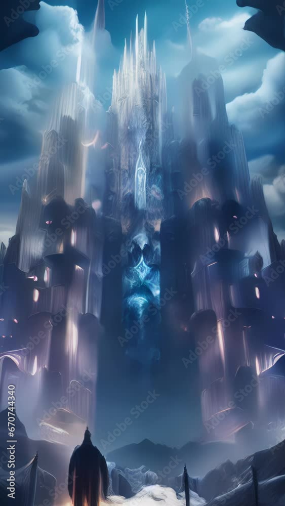 Vidéo Stock Closeup The towering crystal structures of an alien city ...