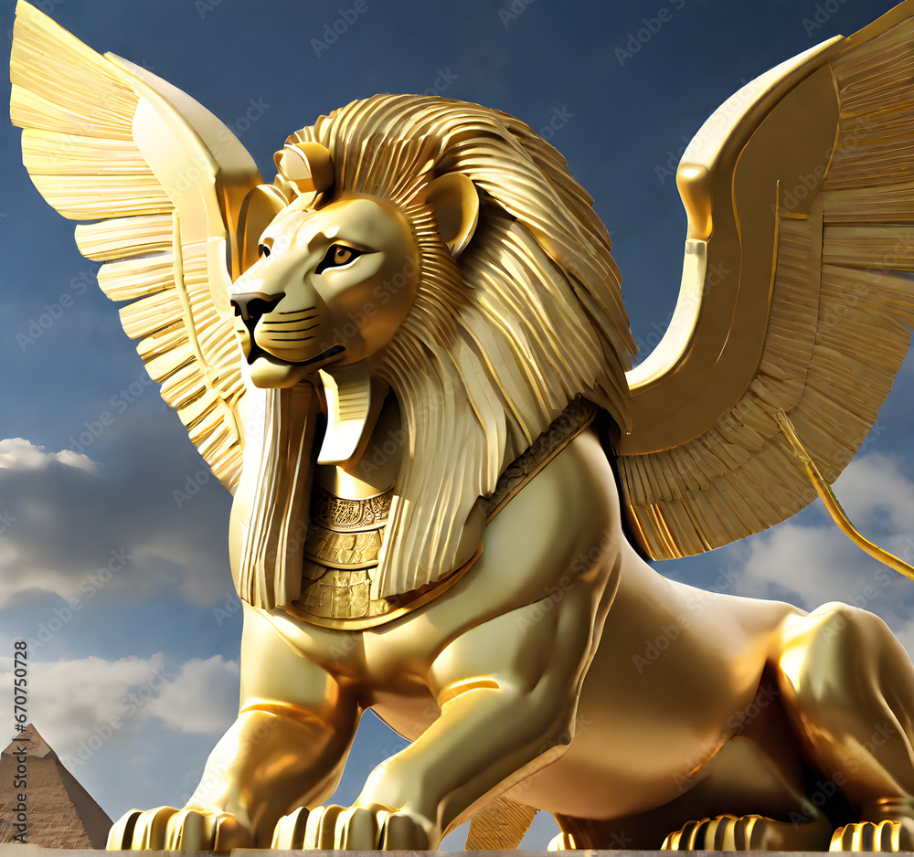 Gold Sphinx: Mythical Enigma-Poseur of Riddles with Lion's Body, Bird's ...