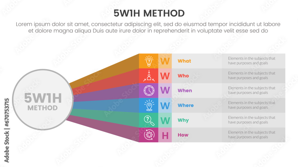 5W1H problem solving method infographic 6 point stage template with ...