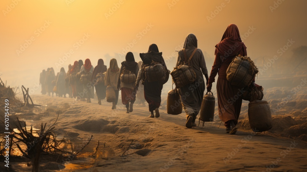 Modern world problem refugees, displaced immigrants emigrants, war ...